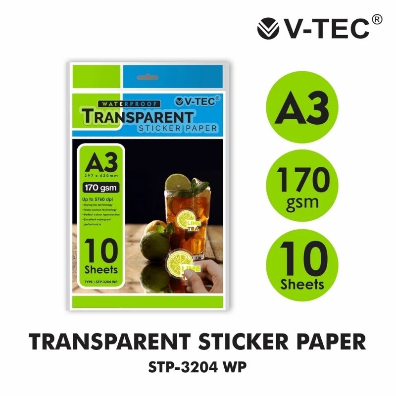Jual V-Tec Stiker Transparant Ink Jet Photo Papar A3 170 Gsm STP-3204 ...
