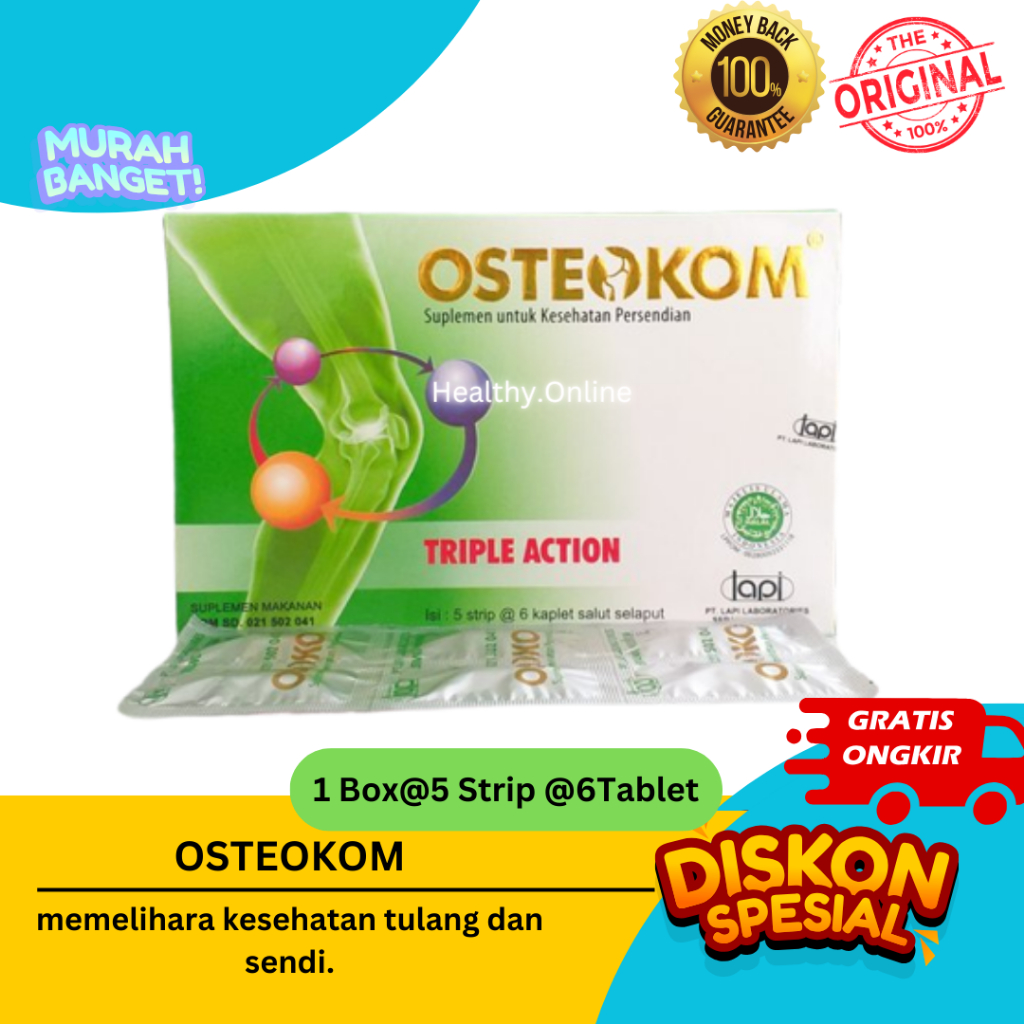 Jual Osteokom suplemen kesehatan tulang @5 strip @6 tablet 30 tablet ...