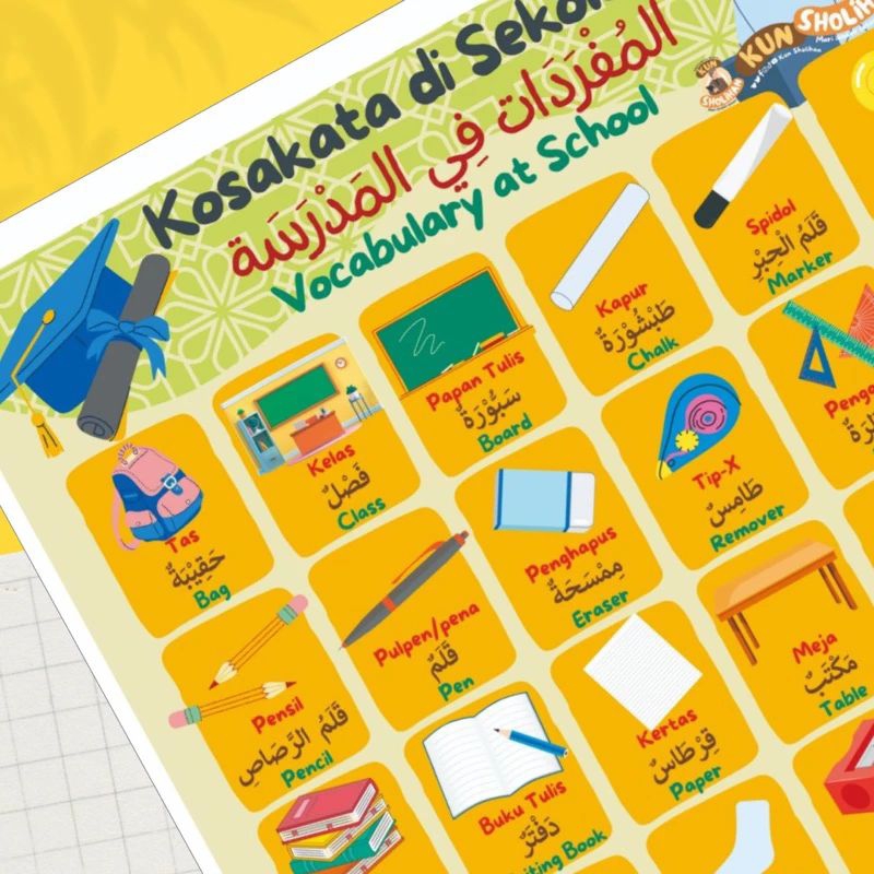Jual Poster Bahasa Arab Tema di sekolah3 Bahasa | Poster Edukasi Anak ...