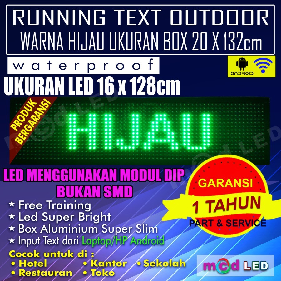 Jual RUNNING TEXT RUNNINGTEXT LED DISPLAY P10 WARNA HIJAU OUTDOOR OUT ...