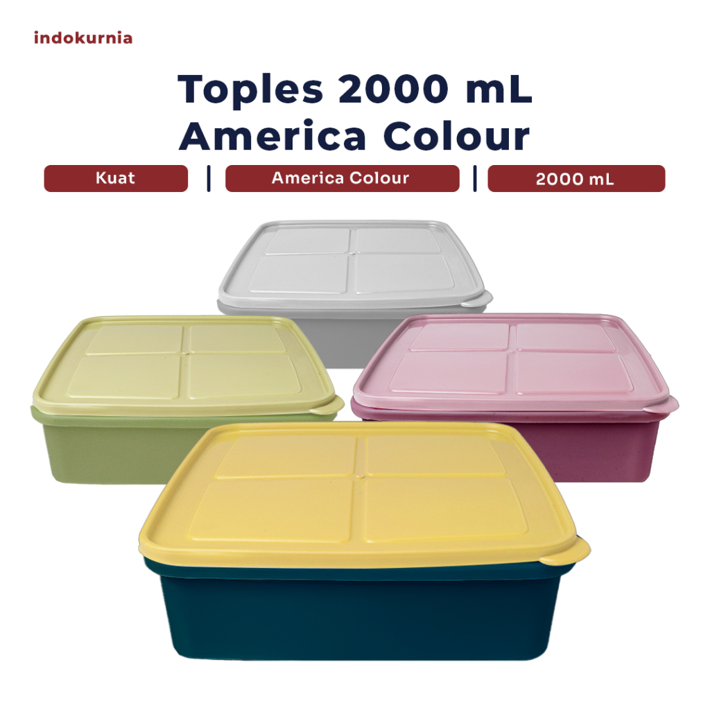 Jual Indokurnia Toples Persegi 2000 mL American Colour | Shopee Indonesia