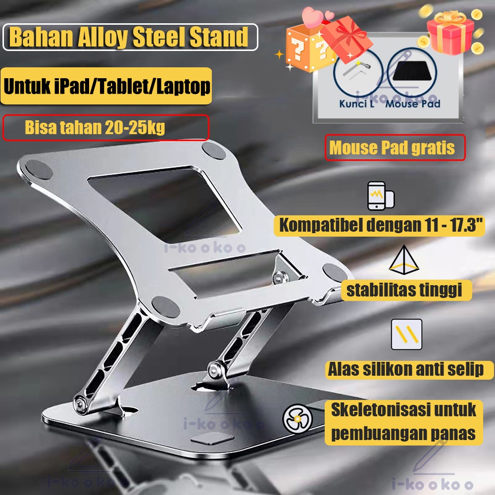 Jual i-kookoo Rotasi 360°Aluminium Laptop Stand Portable Fold Holder For 11-17.3" inch Laptop ...