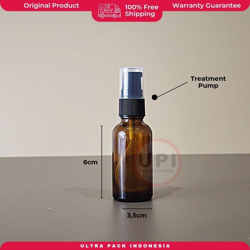 Jual BOTOL KACA BR 30ML AMBER + TREATMENT PUMP botol pump serum kaca 30ml | Shopee Indonesia