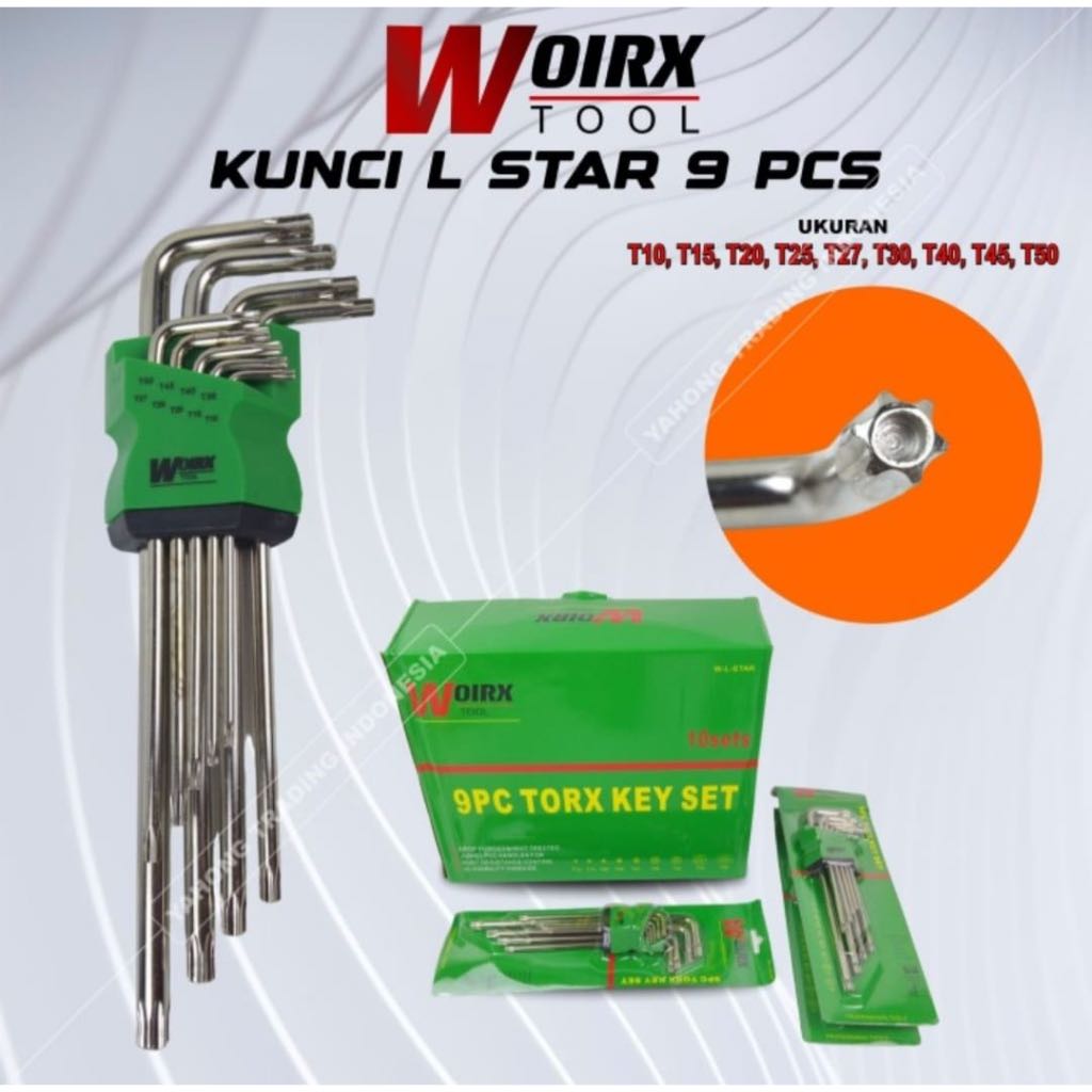 Jual Kunci L Long + L Bintang Set Kombinasi WOIRX 9 pcs - Hex Torx Set ...