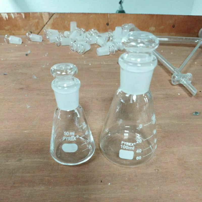 Jual Erlenmeyer tutup + asah pyrex 50 ml dan 100 ml | Shopee Indonesia