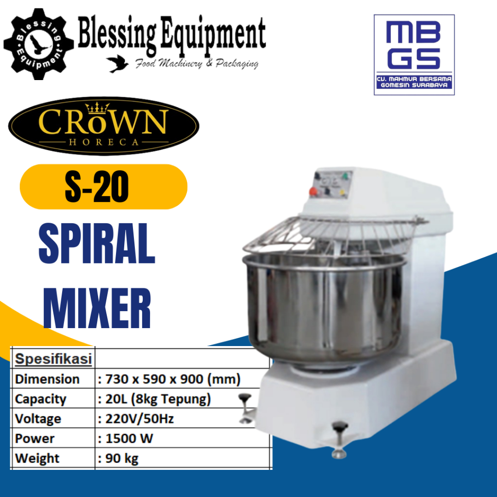 Jual S-20 Spiral Mixer 20 Liter Mesin Pengaduk Adonan Roti S20 CROWN ...