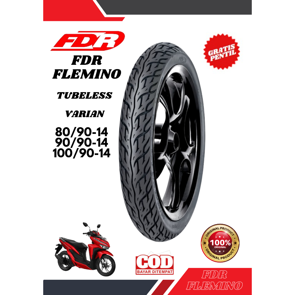 Jual Ban tubles fdr flemino 90/90 ring14 free pentil tubeless | Shopee ...
