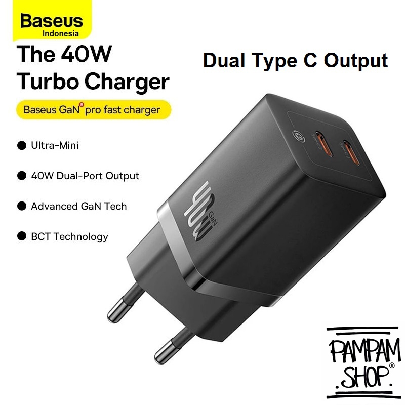 Jual Baseus Charger Gan5 Pro 40W Dual Type C Output PD Adaptor Super ...