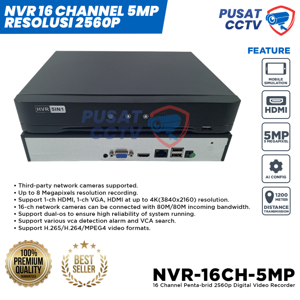 Jual NVR CCTV IP 16 Channel, 5MP Ultra HD 2560P, H.265+ Video ...