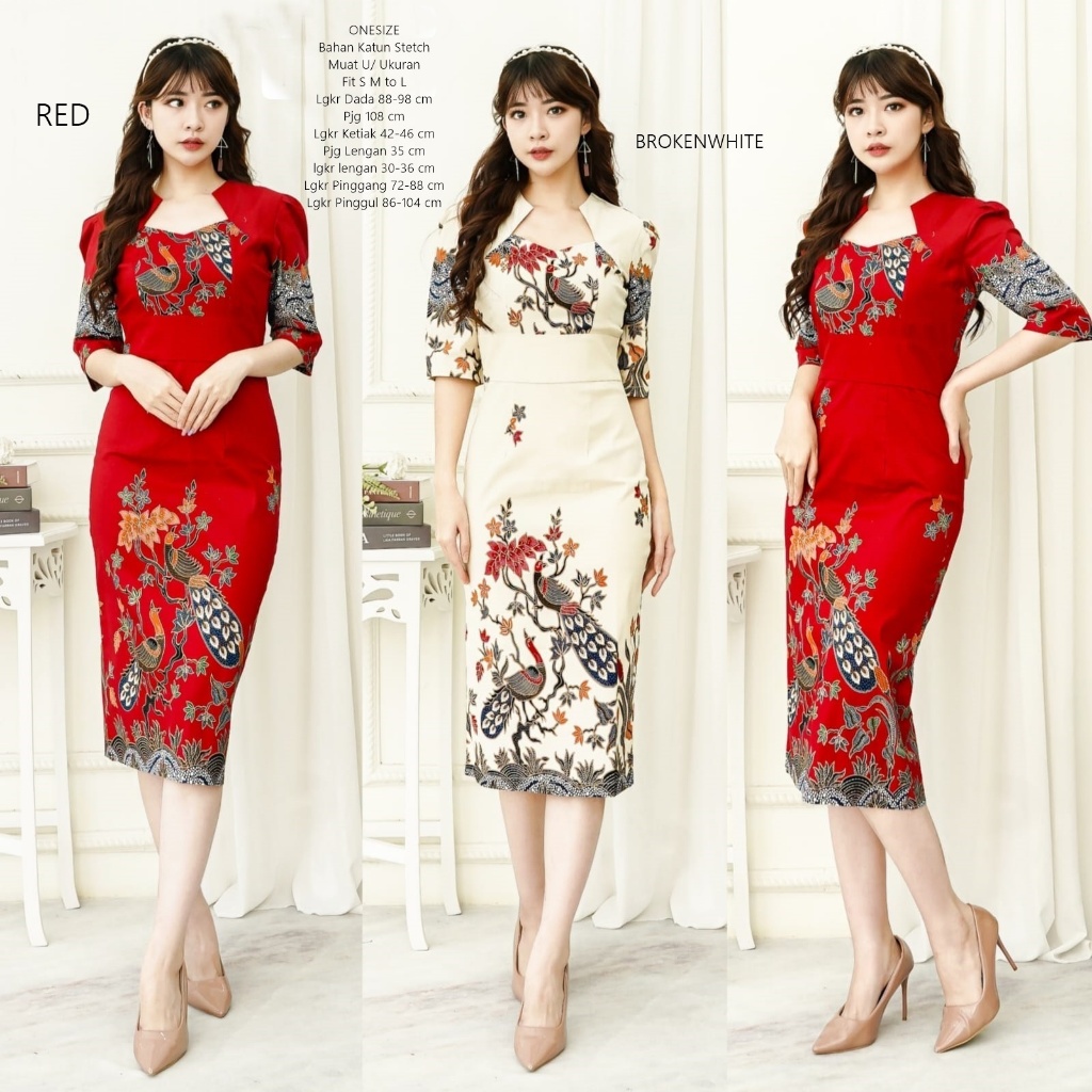 Jual Midi Dress Bodycon Batik Modern Wanita Katun Stretch Melar Baju ...