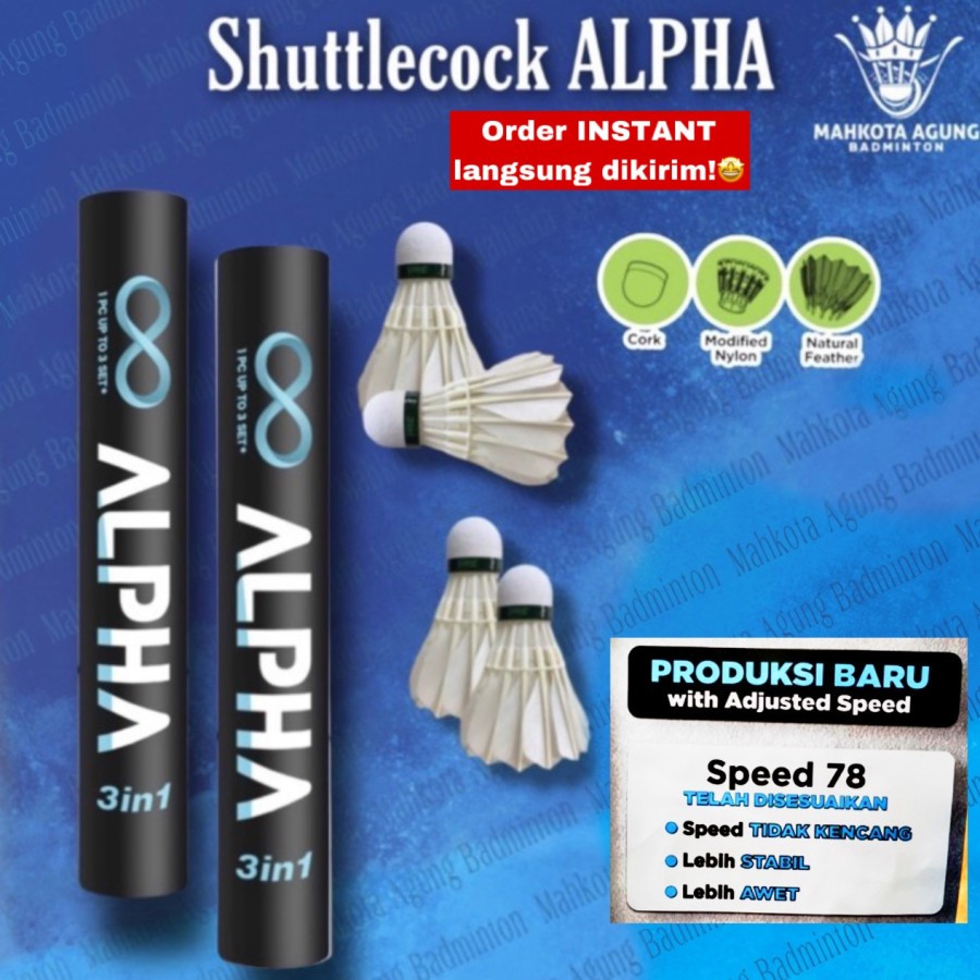 Jual SHUTTLECOCK - COCK ALPHA BLACK HITAM BIRU 3 IN 1 SPEED 78 BULU ...