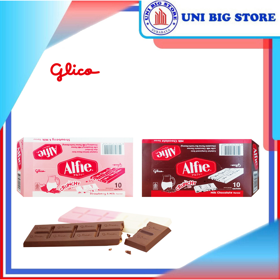 Jual Glico Alfie Strawberry | Milk Chocolate Crunchy Bits 31 gr x 10 ...