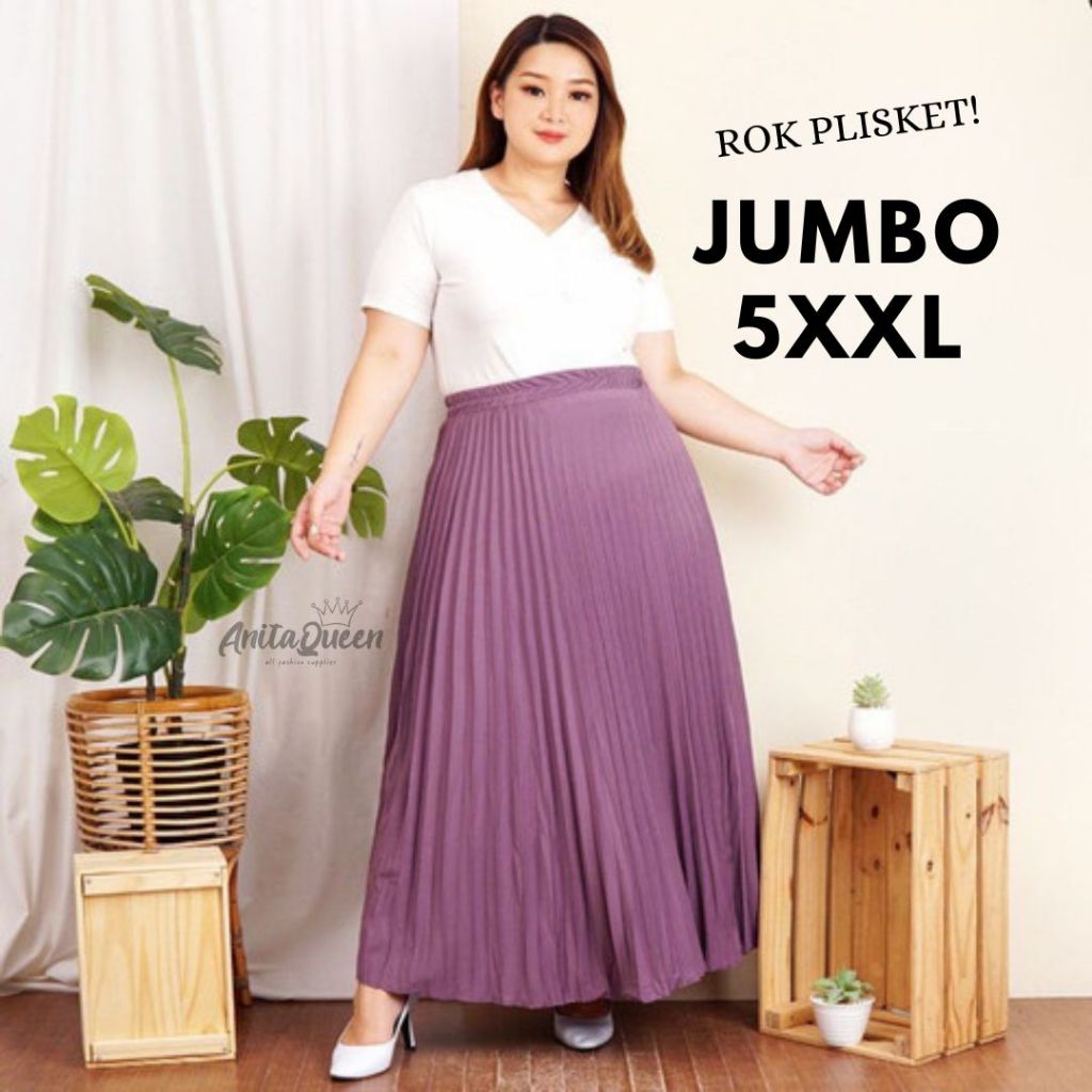 Jual ROK SUPER JUMBO PLISKET/ Rok plisket termurah/ rok panjang rempel/ rok mayung 5xl/ rok ...