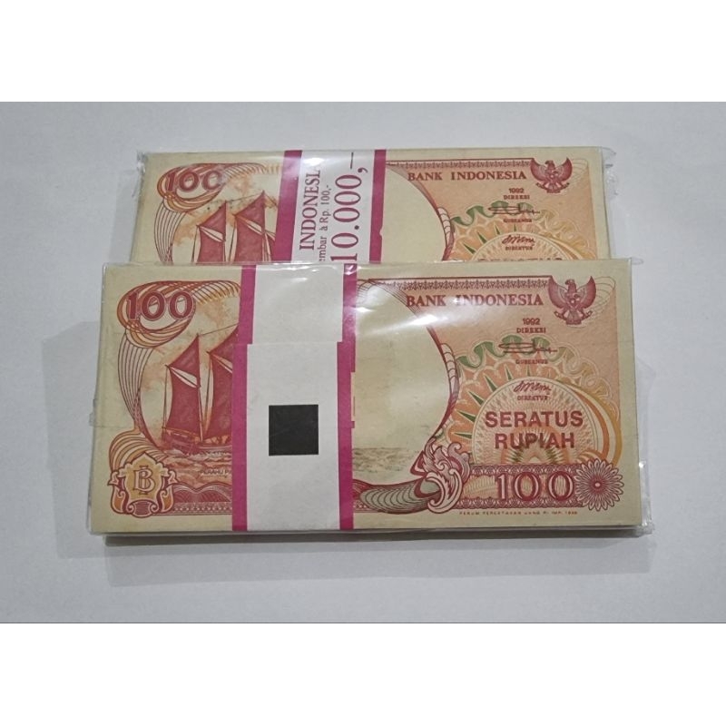 Jual 1 Gepok (isi 100 lembar) uang kuno rp. 100 Pinisi th 1992 ...