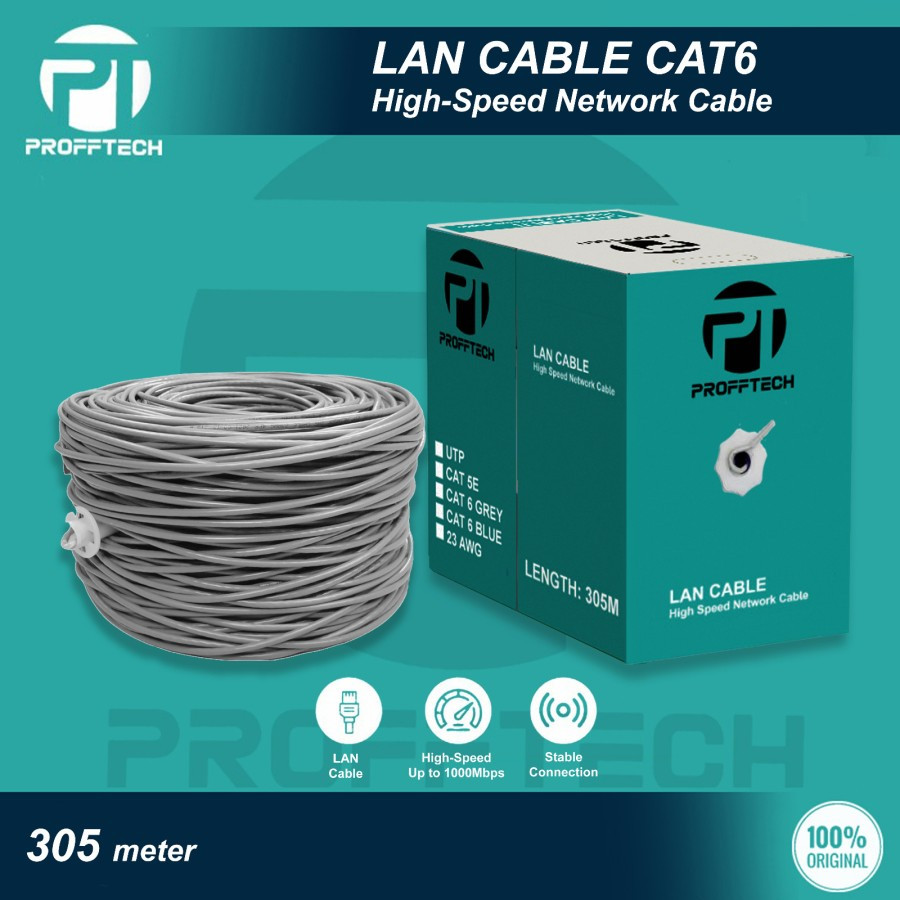 Jual Kabel LAN UTP Cat6 Roll 305 Meter 23 AWG Original ProffTech ...