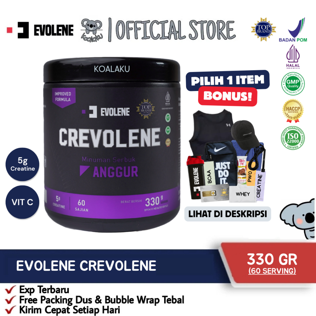 Jual Evolene Crevolene Creatine 60 serving 330 gram 30 serving Creatin ...