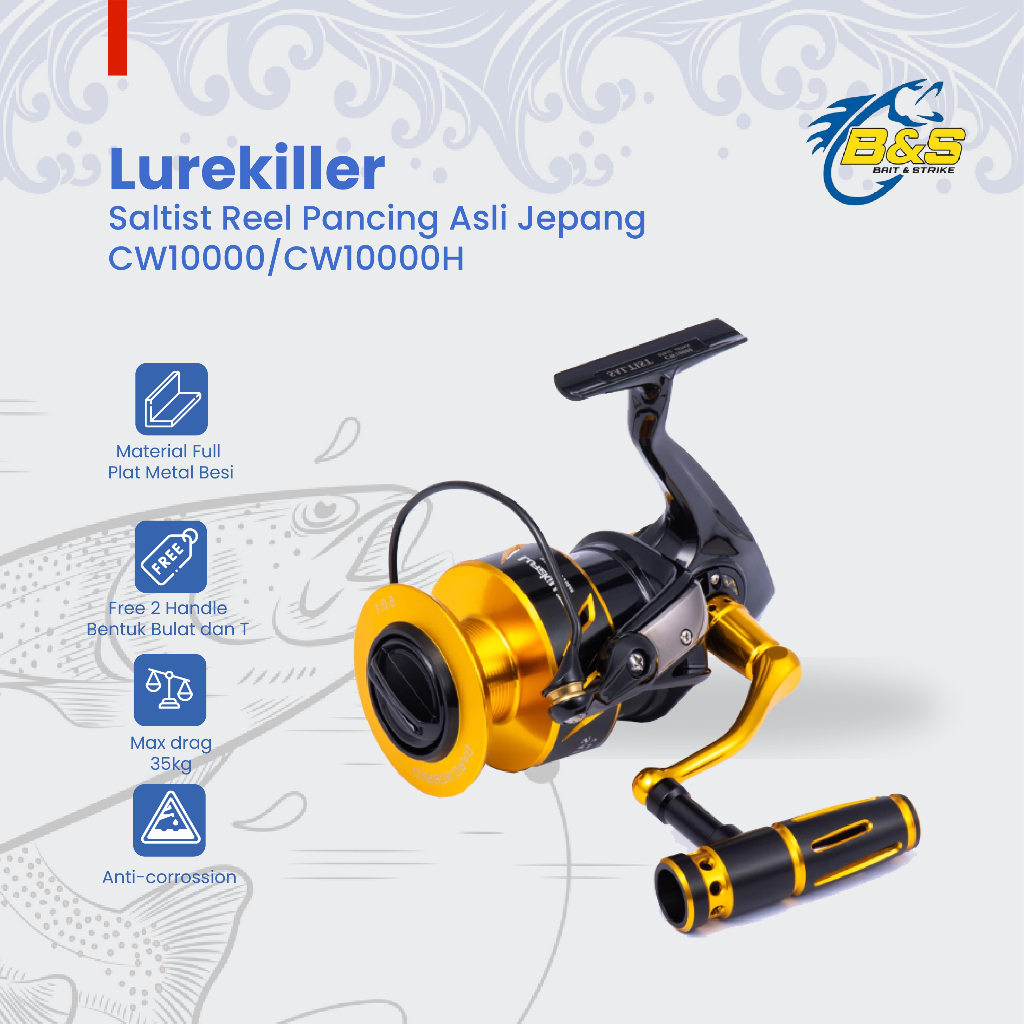 Jual Reel Pancing Lurekiller Saltist asli jepang CW10000/CW10000H terdapat 2 Handle Bulat dan ...