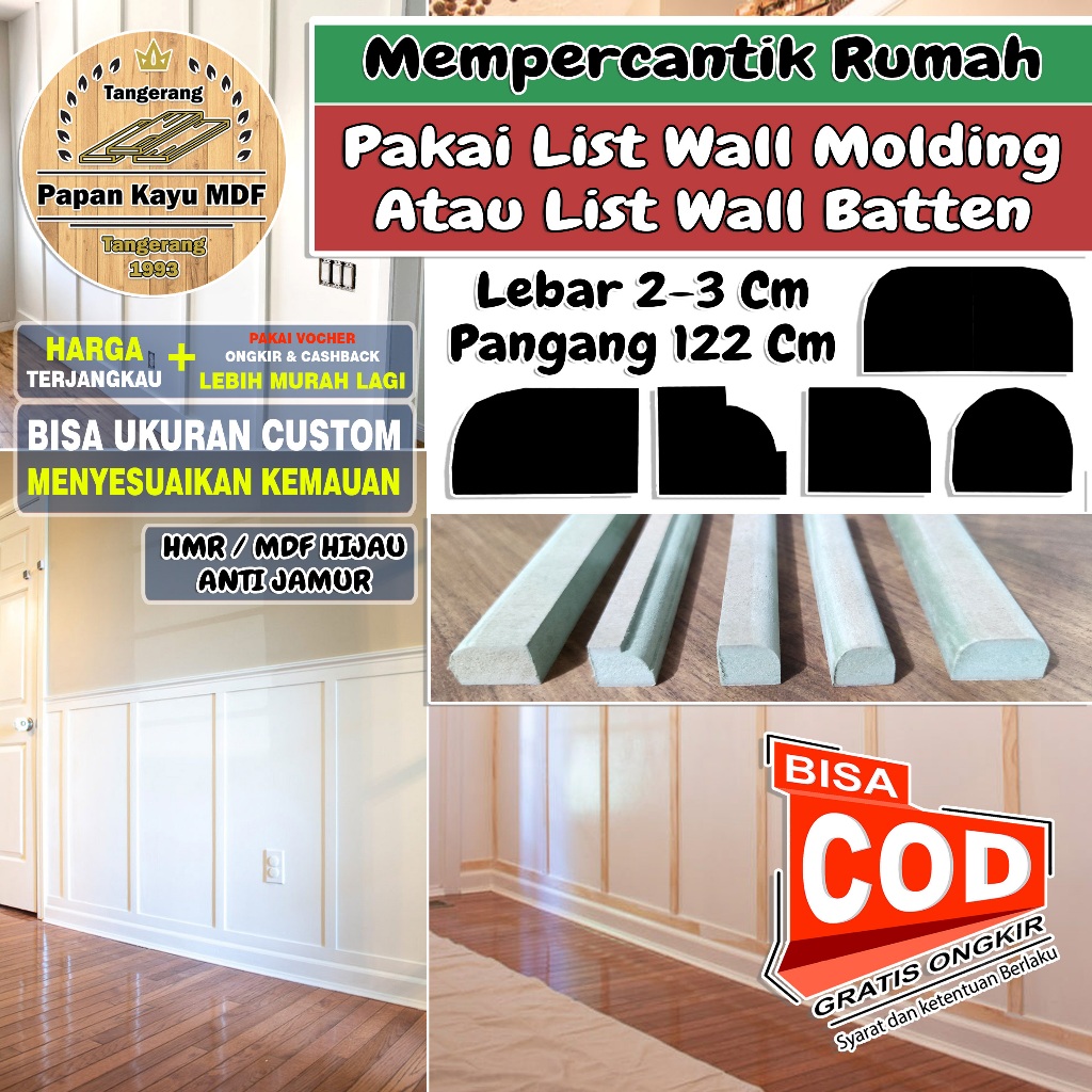 Jual Wall Moulding Lis Kayu Dinding Lebar 2 - 3 Cm HMR PREMIUM DIY ...