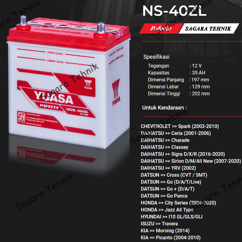 Jual Yuasa Aki Mobil NS40ZL Basah Pafecta Mobilio Jazz Baleno City Aerio Spark Corolla KIA ...
