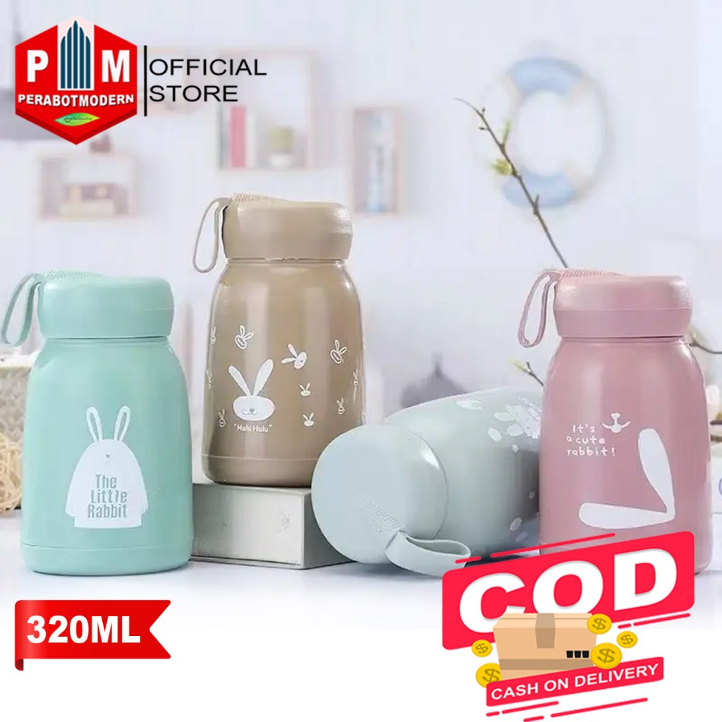 Jual Botol Minum Kaca Bening 320ml Termos Motif Rabbit/ Gelas Kaca ...