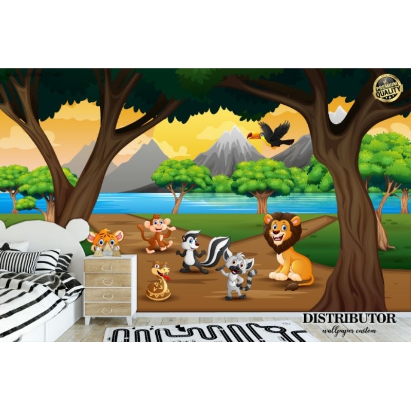Jual Wallpaper Custom 3D Tema Animasi Anak | Zoo | Animal | Wallpaper ...