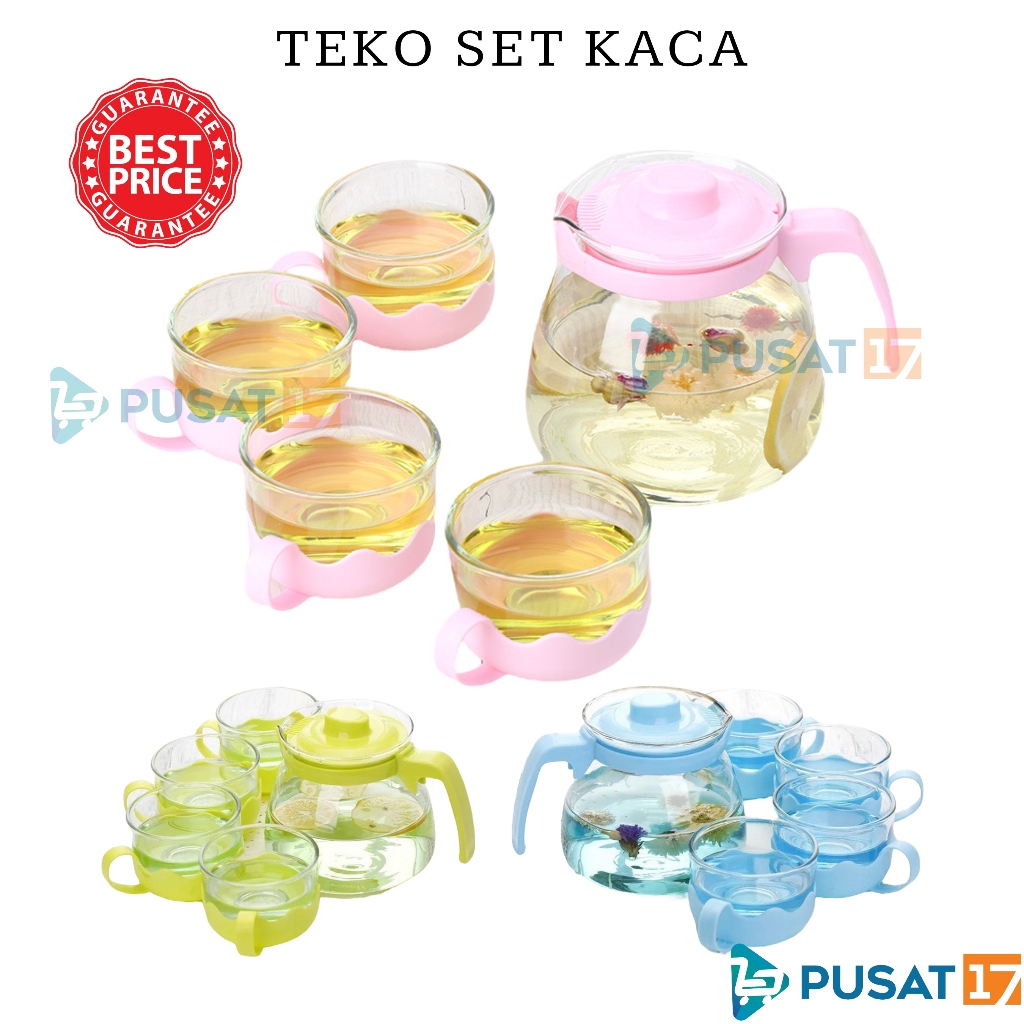 Jual PUSAT17 TEAPOT SET 5 IN 1 CANGKIR GELAS KACA / TEKO KACA SET GELAS ...