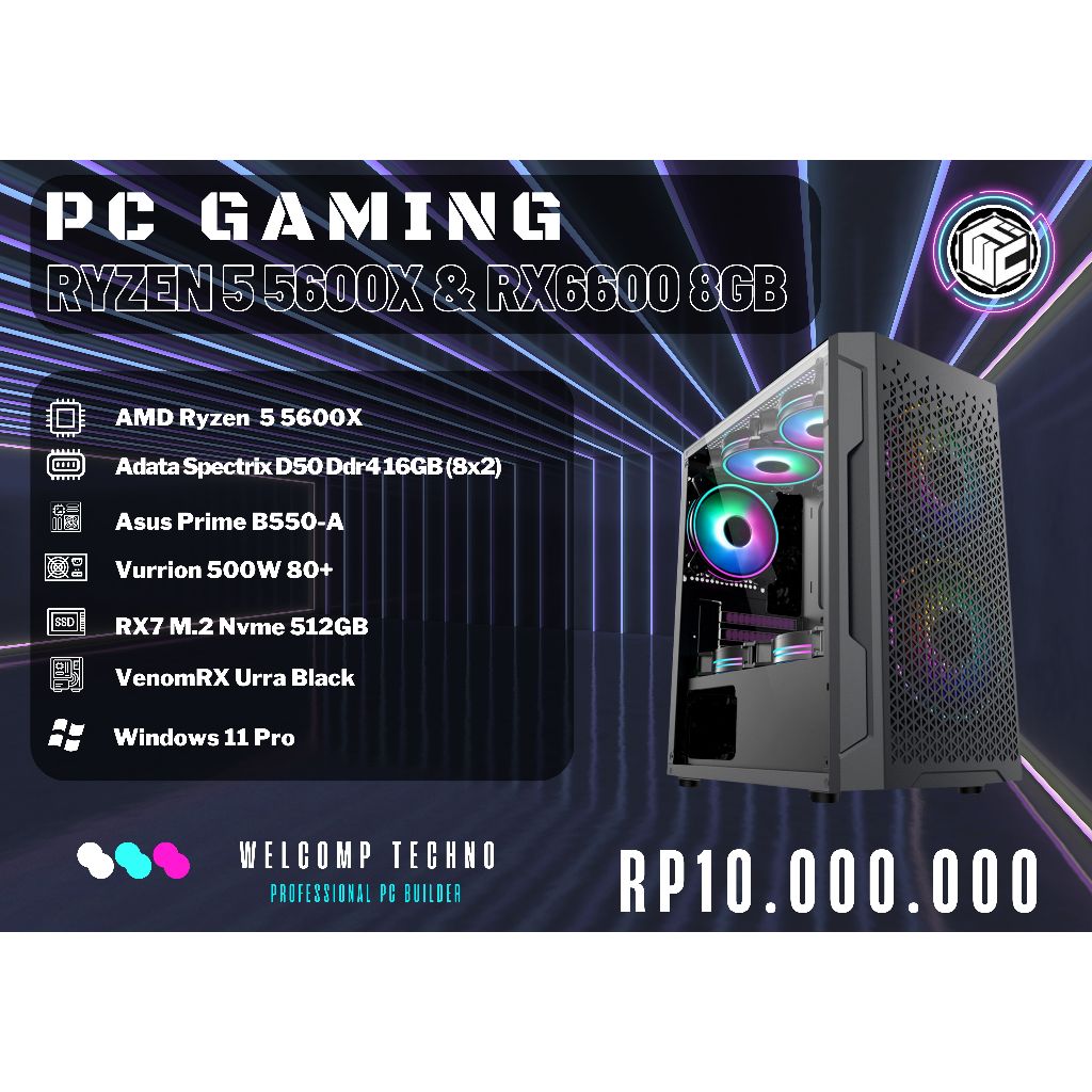 Jual PC Gaming Rakitan Ryzen 5 5600x - Rx6600 8Gb - DDR4 16Gb - NVME 512Gb - Urra Black | Shopee ...