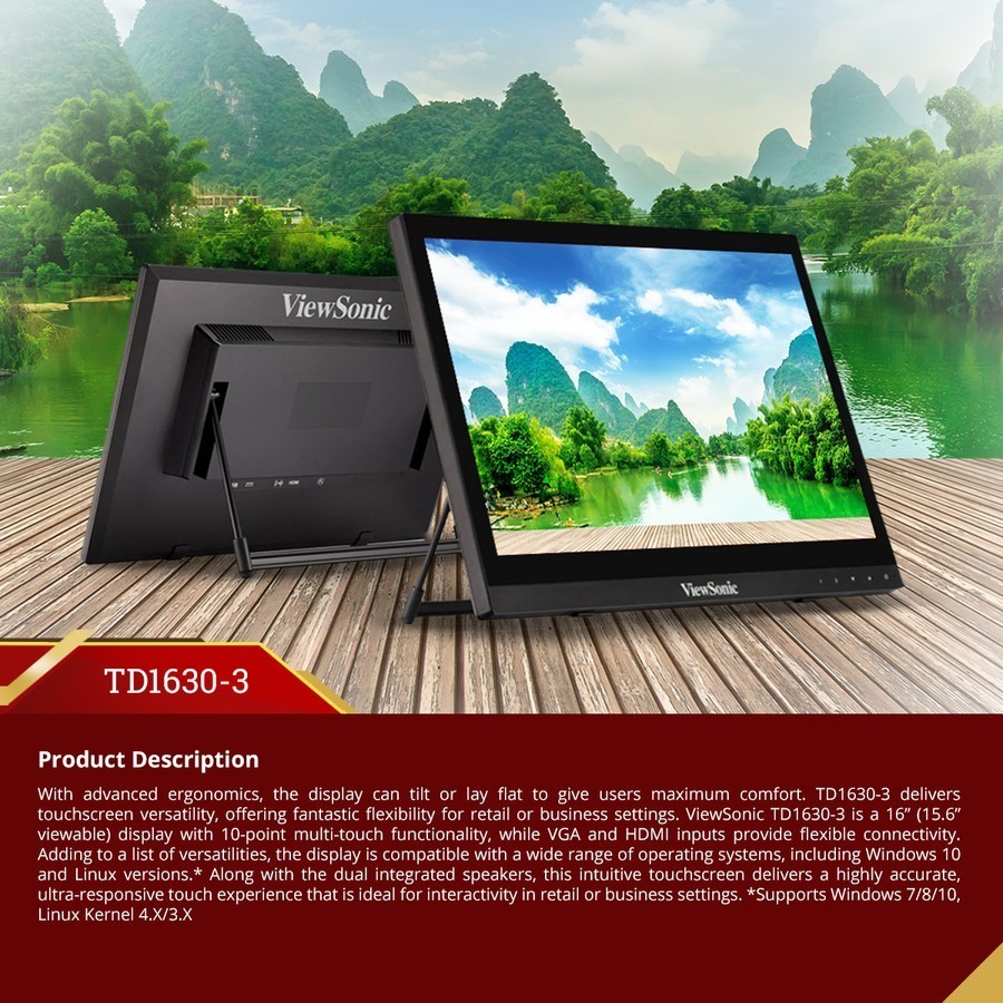 Jual ViewSonic 16" Touch Screen Monitor TD1630-3 10-Point Touch HDMI ...