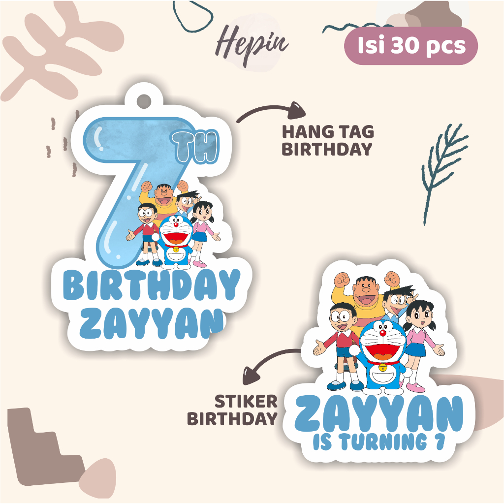 Jual (30pcs) diecut Hang tag & stiker ulang tahun edisi DORAEMON /label ...