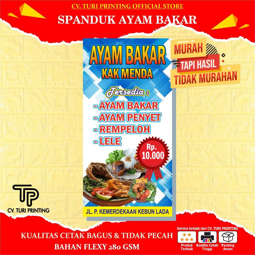 Jual SPANDUK WARUNG AYAM BAKAR / AYAM GEPREK UK. 100 x 50 cm | Shopee ...