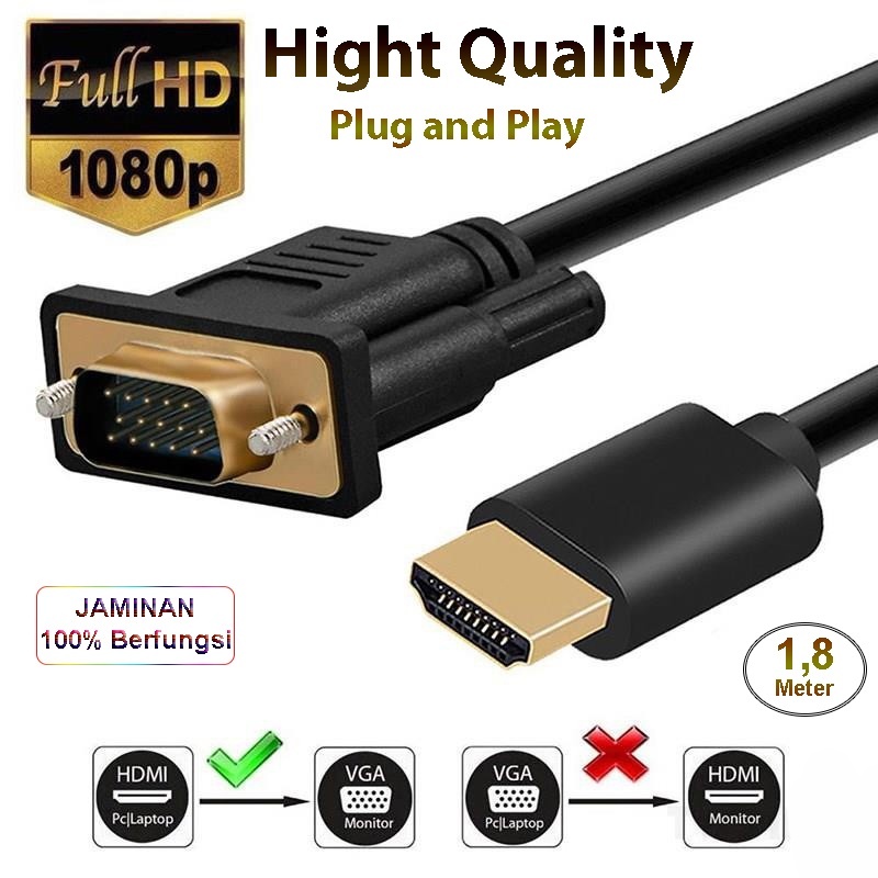 Jual Mayy official id kabel HDTV to vga HD 4K/Kable hdmi to vga -1.8m ...