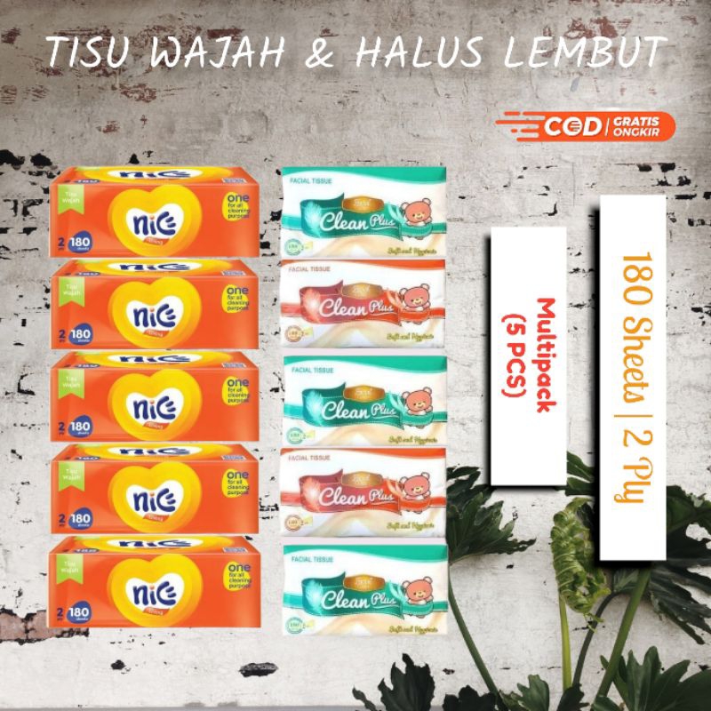 Jual Tisu Tissue PAKET 5 NICE 180 Sheet Paket 5 | Tisu CLEAN PLUS 180 ...