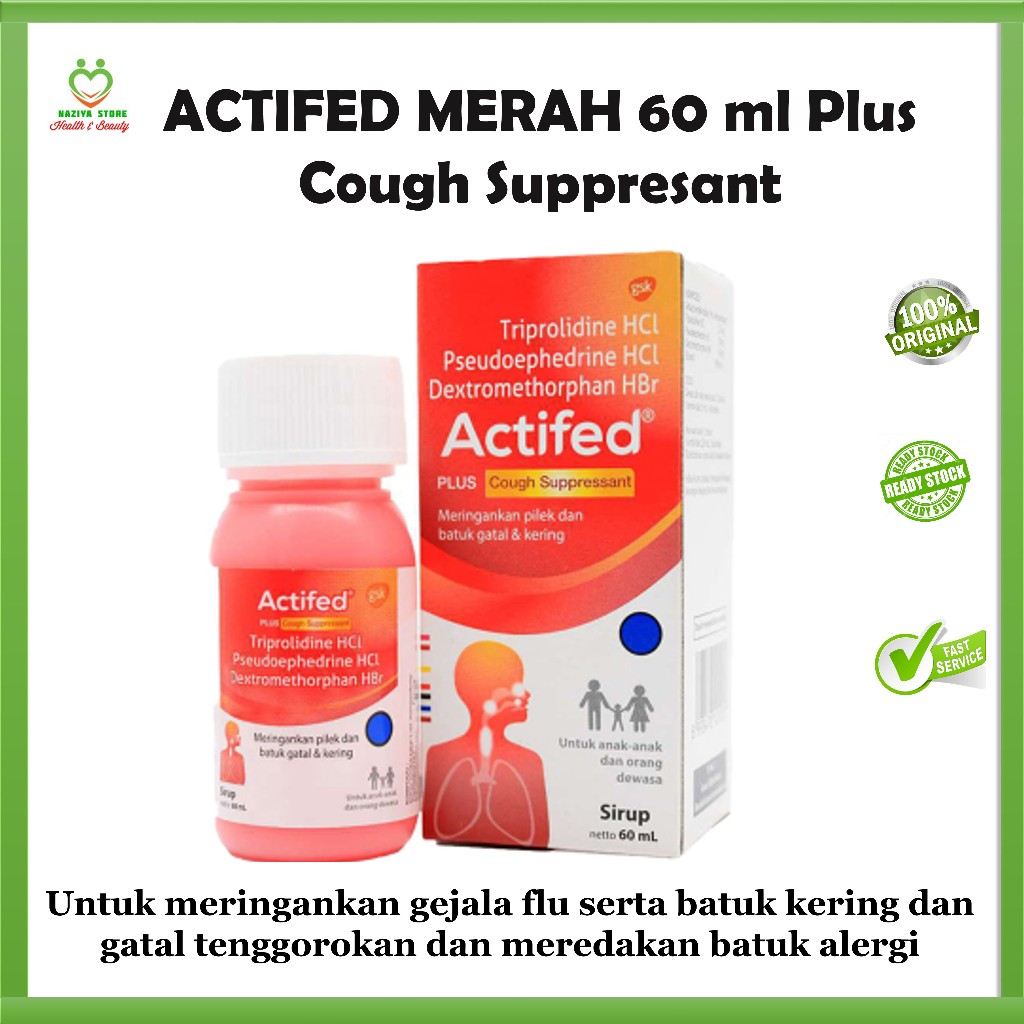 Jual ACTIFED MERAH 60 ml Plus Cough Suppresant 60 ml Obat Batuk Kering ...