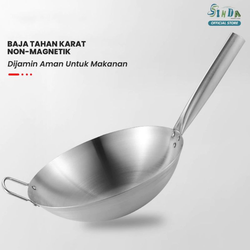 Jual Wajan Goreng dengan gagang stainless Steel Anti panas | Shopee Indonesia
