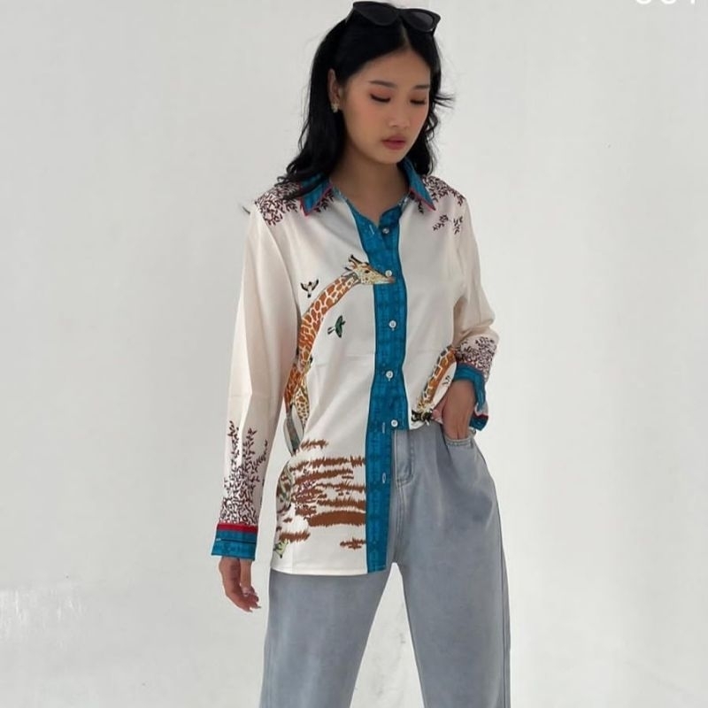 Jual Kemeja Pattern Silk Wanita Pinkdose | Baju Satin Silk | Outer ...