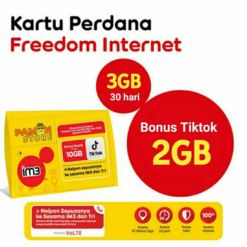 Jual Kartu Perdana Freedom Internet 3GB ( 3GB Kuota Utama+2GB Tiktok ...