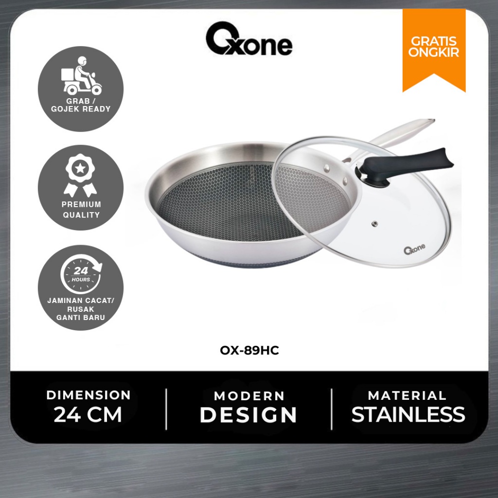 Jual Oxone Wajan Fry Pan Honey Comb Anti Lengket 24cm 30 cm Stainless ...