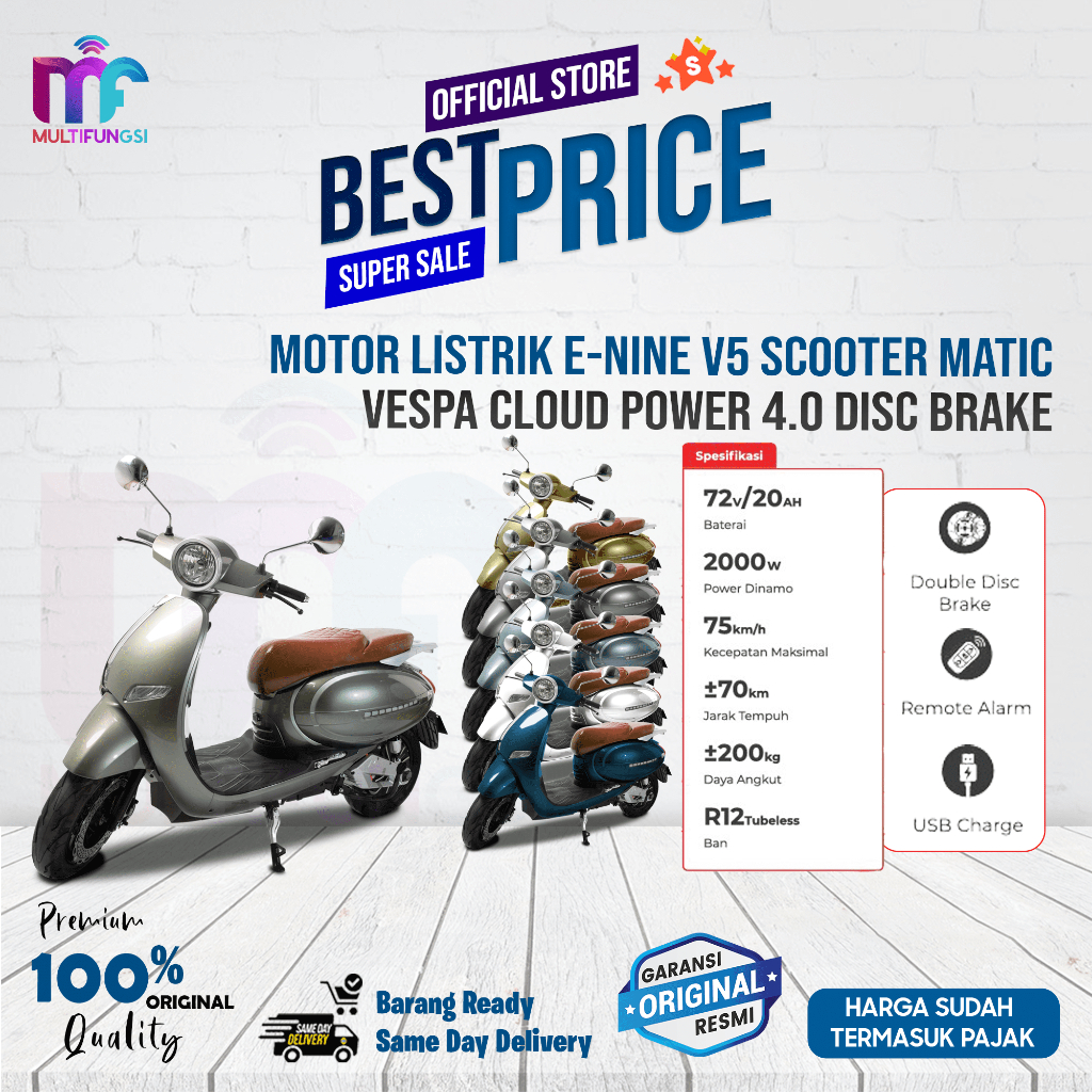 Jual Motor Listrik E-Nine V5 Scooter Matic Vespa Cloud Power 4.0 Disc Brake | Shopee Indonesia