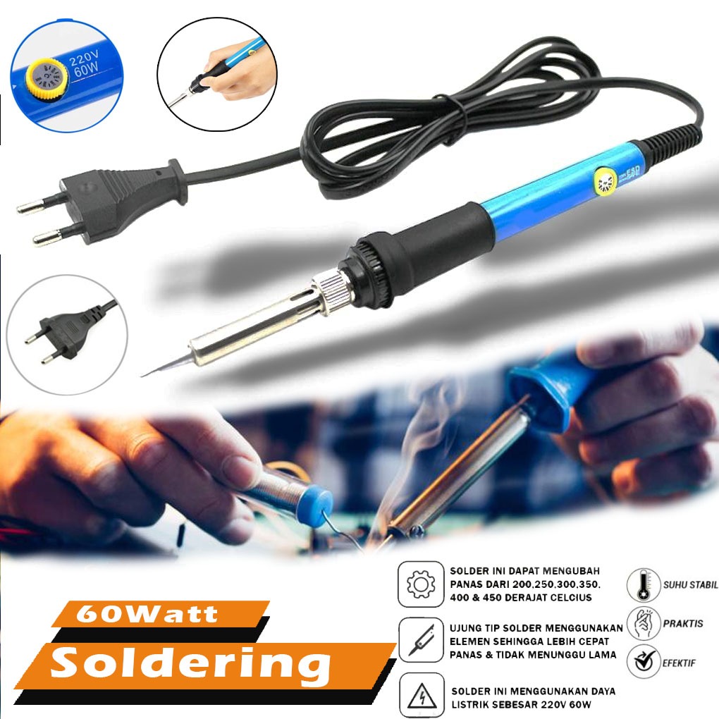 Jual Solder Listrik Iron Adjustable 60 Watt Pengatur Suhu Cepat Panas - SolderListrik 60 Watt ...