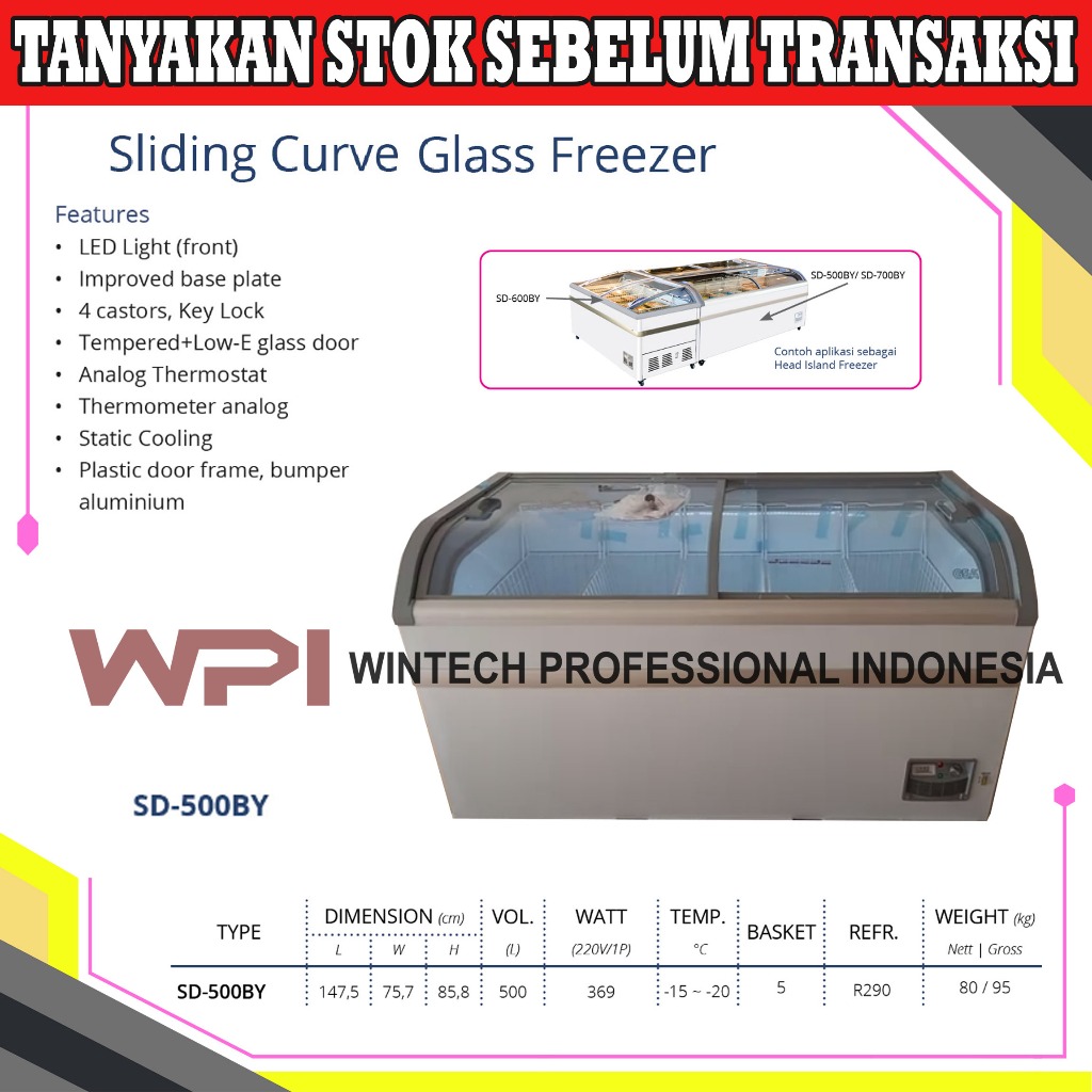 Jual Gea SD-500BY Sliding Curve Glass Freezer - Freezer Box Kaca Geser ...