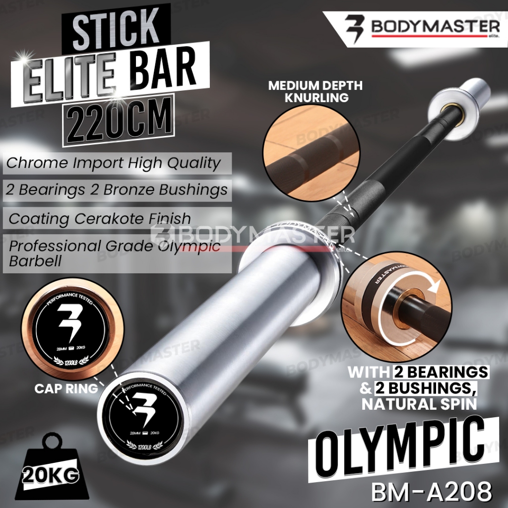 Jual BODYMASTER Olympic ELITE BAR 220cm BM-A208 Stick Barbell 20KG Crossfit | Shopee Indonesia
