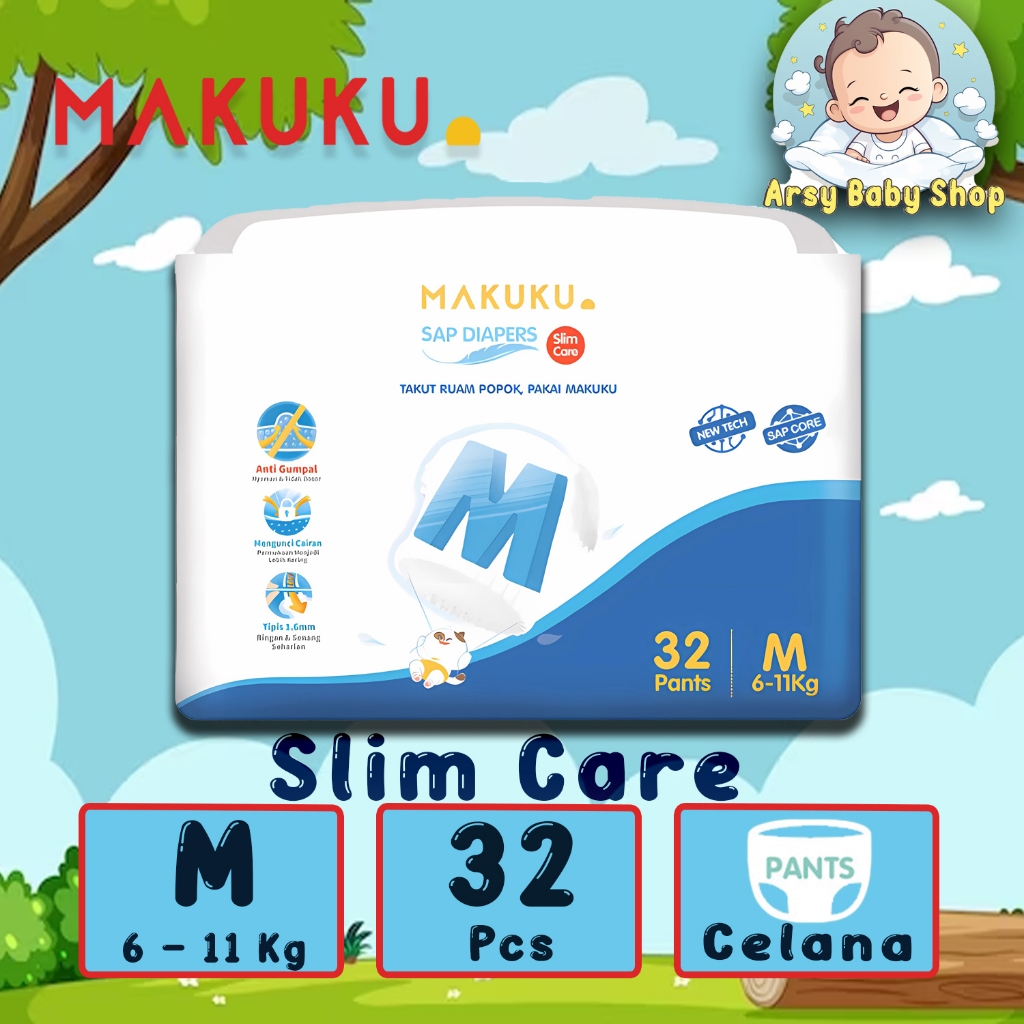 Jual Makuku SAP Diapers Slim Care Pants M32 | Shopee Indonesia
