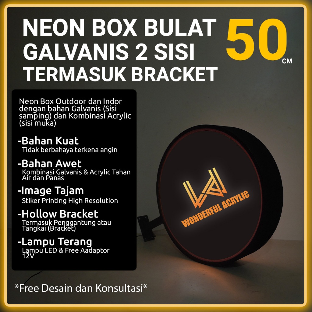 Jual Neon Box Bulat Ukuran 50cm 2 Sisi Termasuk Bracket | Shopee Indonesia