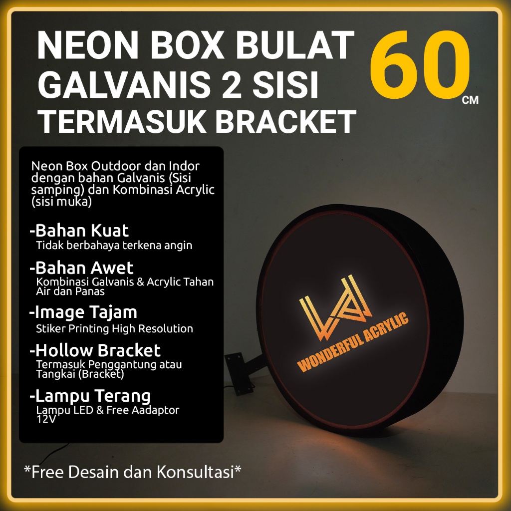 Jual Neon Box Bulat Ukuran 60cm 2 Sisi Termasuk Bracket | Shopee Indonesia