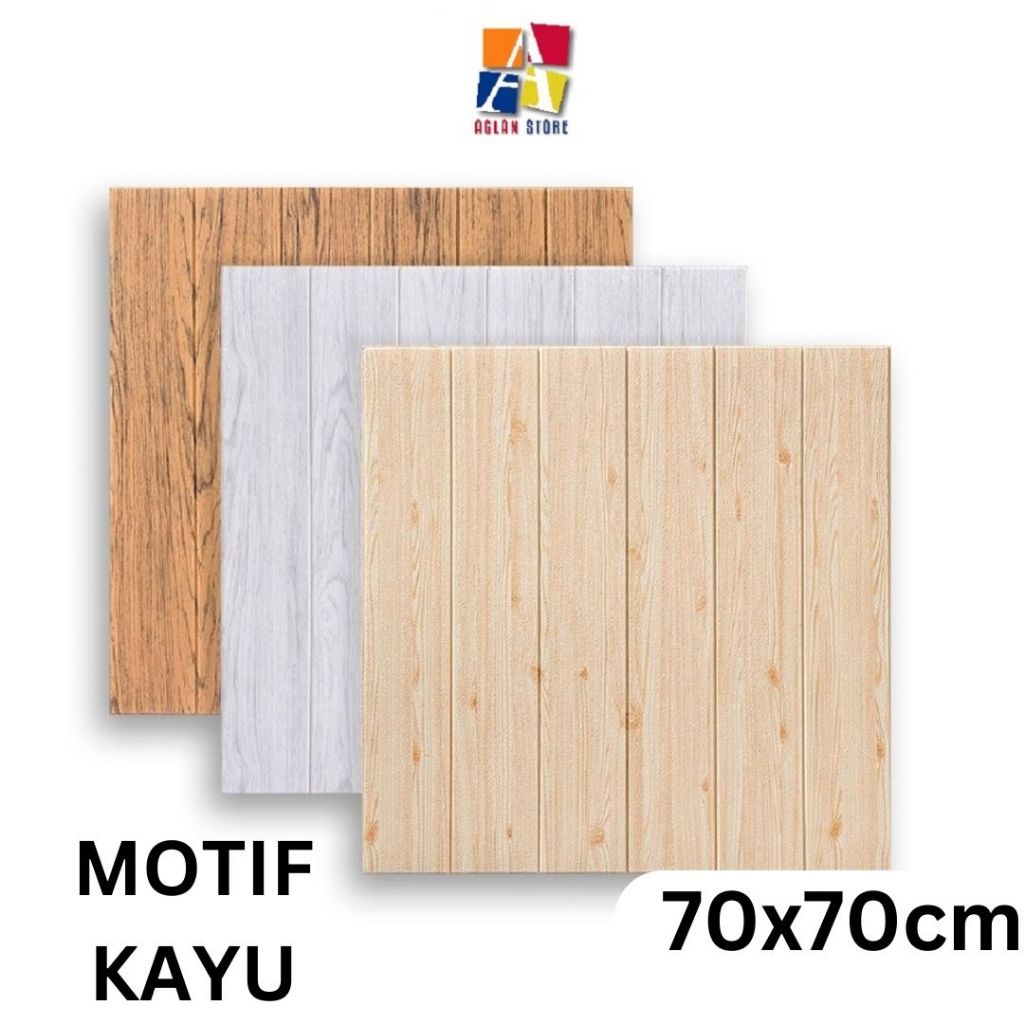 Jual Wallpaper dinding 3D foam motif kayu wood 70X70 stiker dinding ...