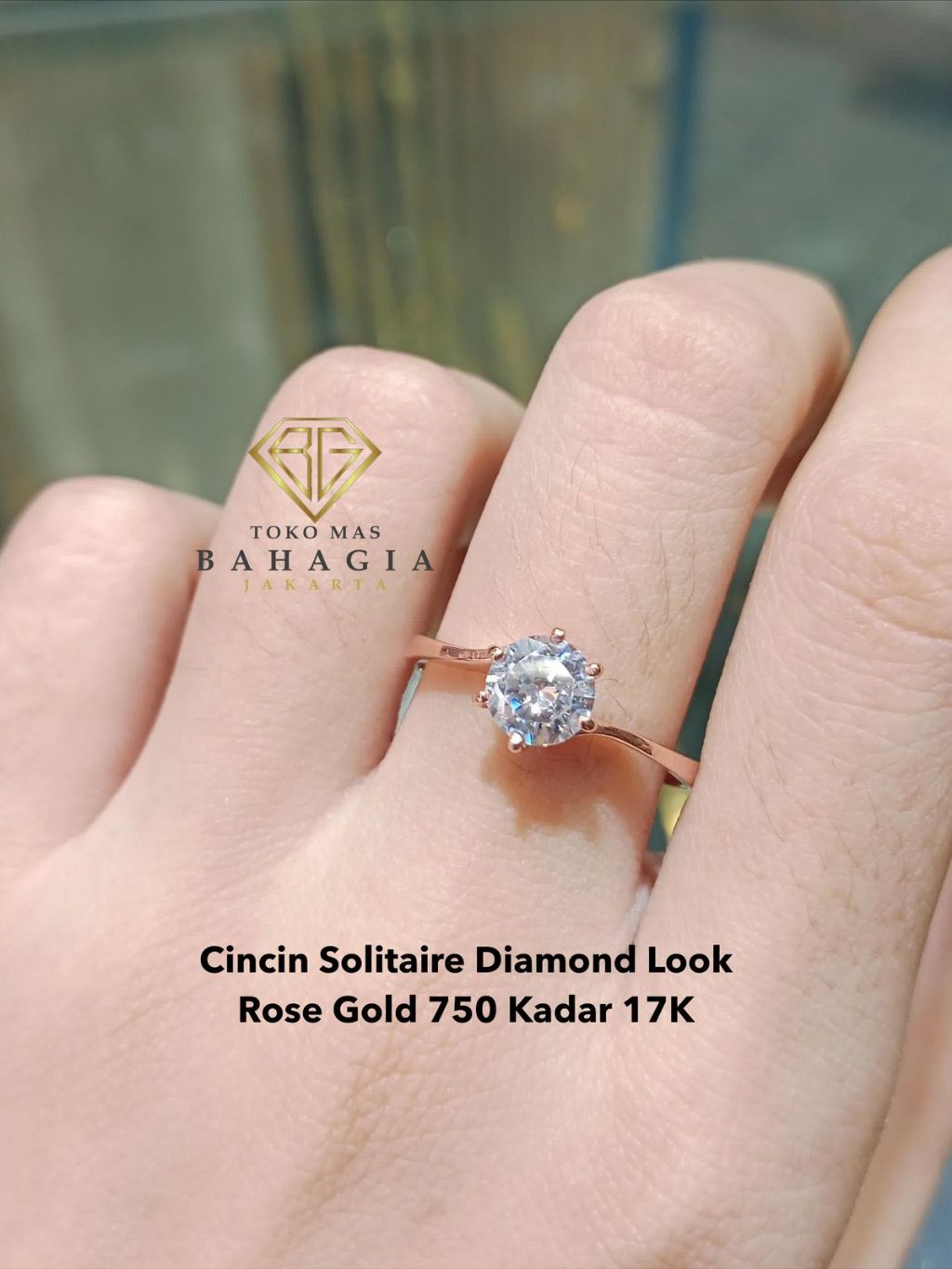 Jual Cincin Solitaire Diamond Look Rose Gold 750 kadar 17K | Shopee ...