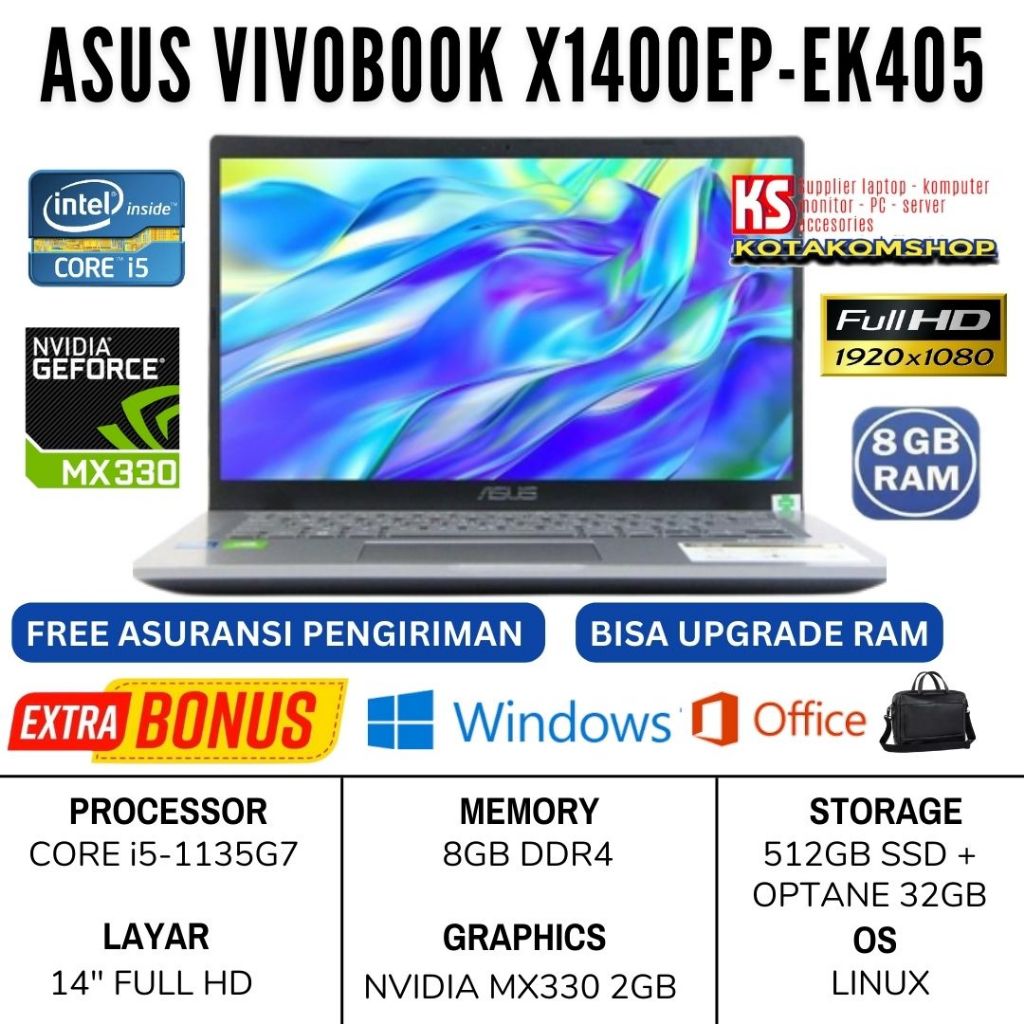 Jual Laptop Gaming Ram 16gb Asus Vivobook X1400ep-Ek405 Core I5-1135g7 Ssd 512gb Mx330 14" Fhd ...