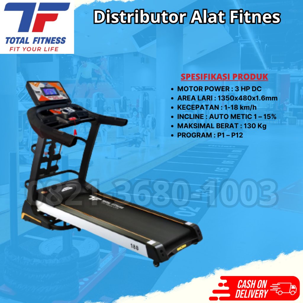Jual Alat Fitness Treadmill Elektrik 3 Fungsi Auto Incline TL 188 Murah ...