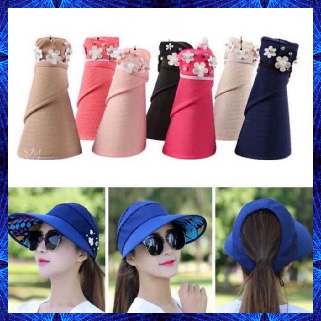Jual Topi Visor Motif Bunga Pantai Golf Lipat Wanita Foldable Hat Sport ...