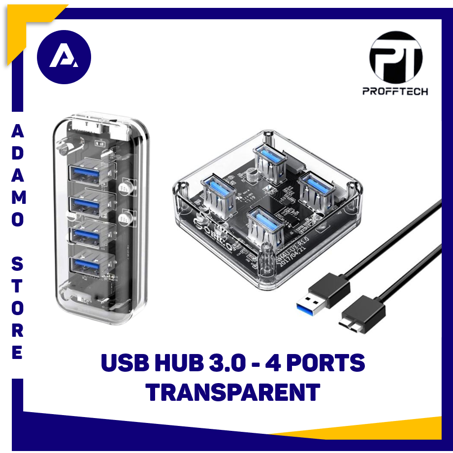 Jual USB Hub 3.0 ProffTech 4 Ports Transparent High Speed 5Gbps ...